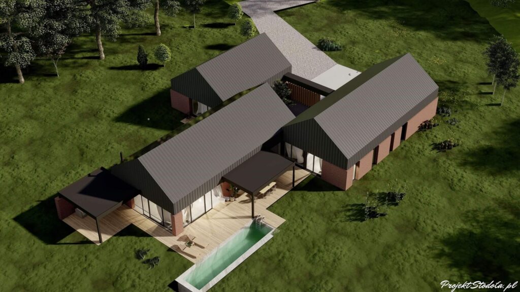 Projekt Indywidualny Trzy stodoły Aksonometria ogród | BarnHouseIdeas